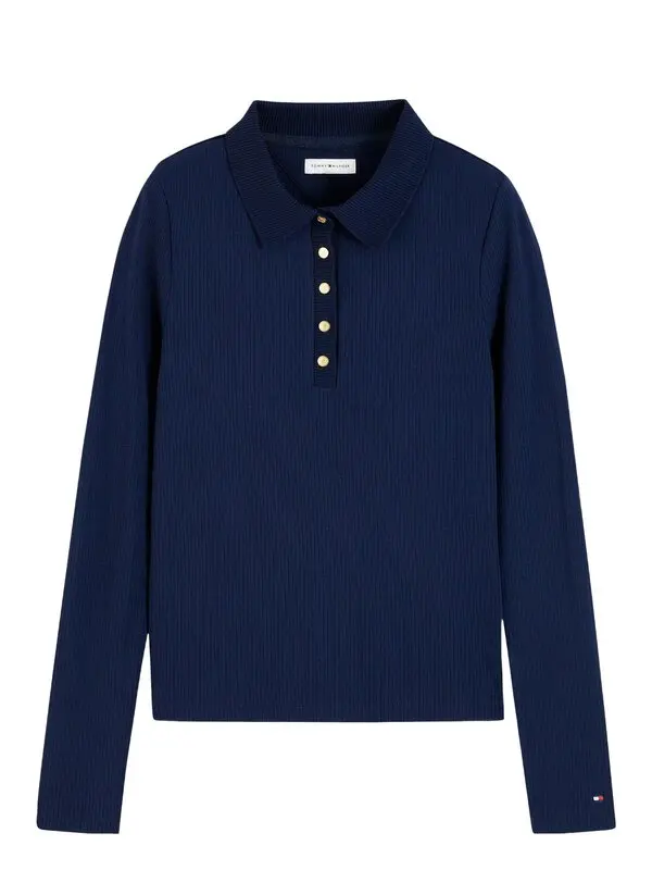 Tommy Hilfiger Rib Long-sleeve Polo Shirt - Blue