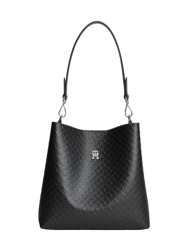 Tommy Hilfiger Icon Satchel Mono Faux Leather Shoulder Bag - Black