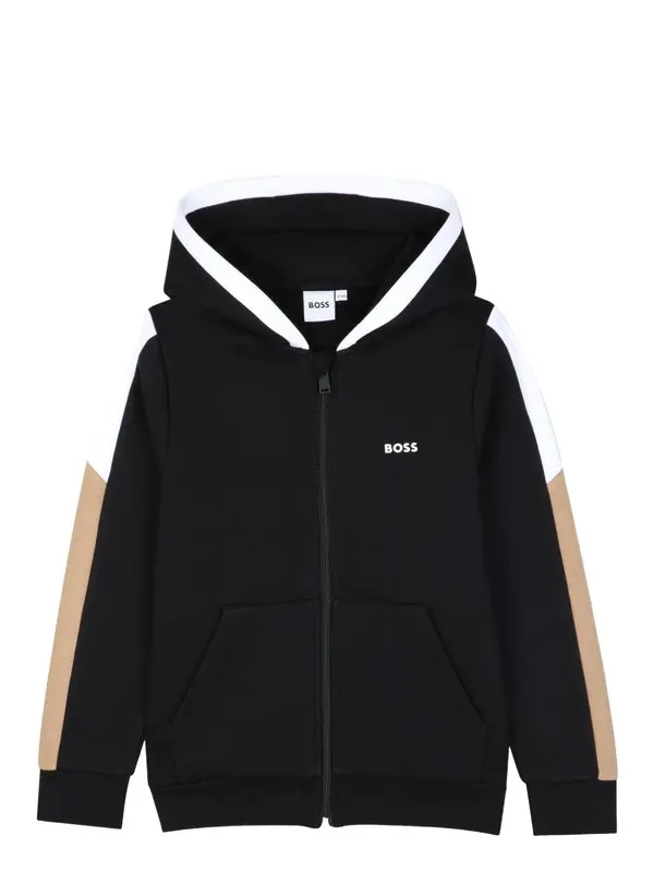Hugo Boss Color Block Hooded Zip-up Jacket - Black