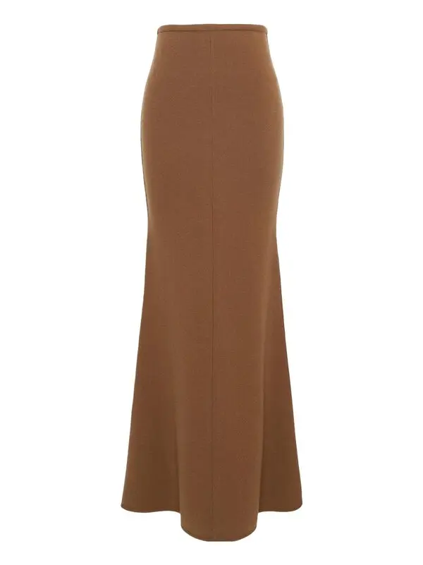 Max Mara Piuma Ribbed Knitted Midi Skirt - Camel