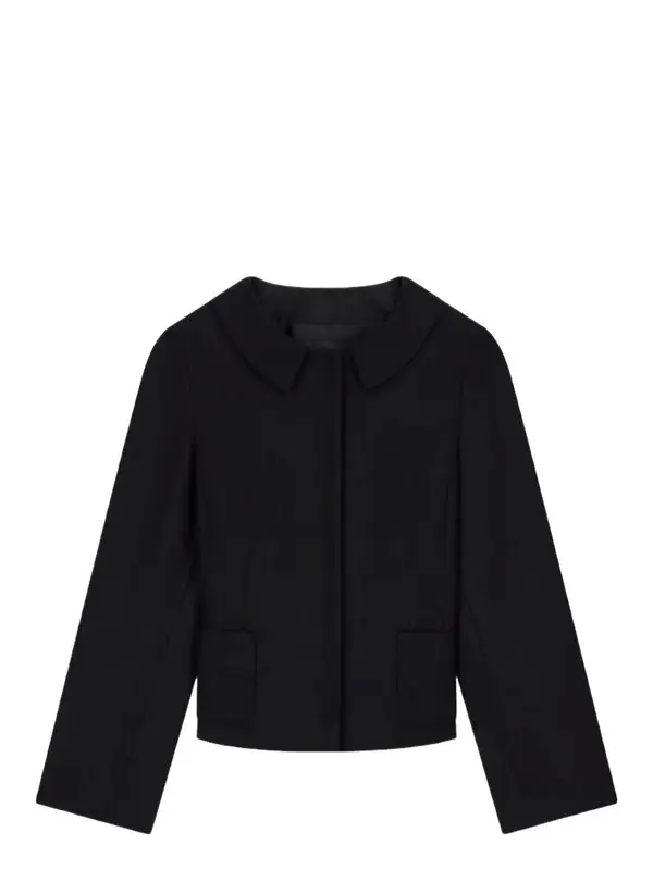 Emporio Armani Blazer In Wool Blend With Metallic Studs And Rounded Collar - Black