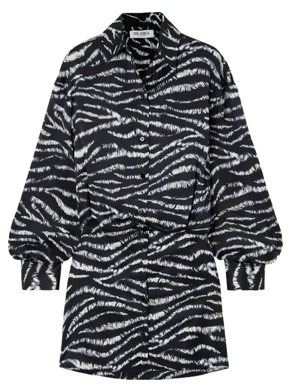 Attico Zebra-print Satin Shirt Dress - Black