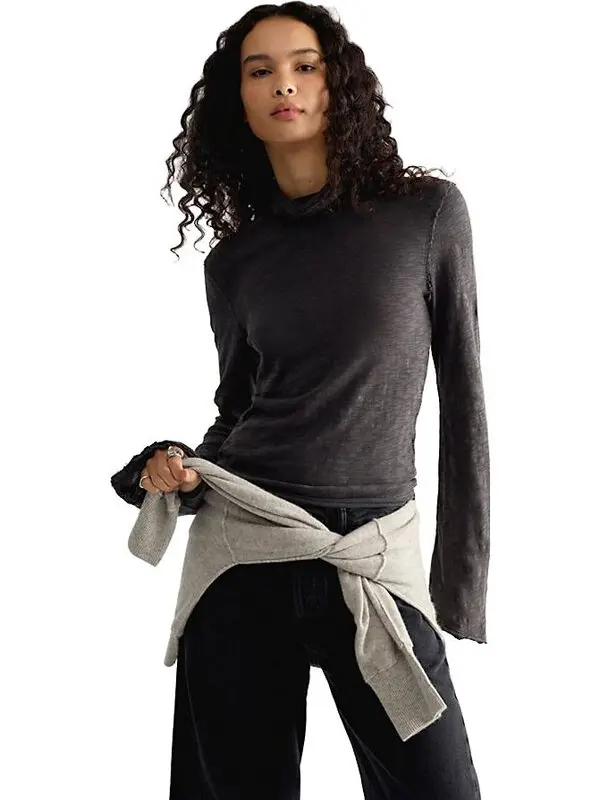 Free People We The Free Grandpa Slub Turtleneck Top - Black