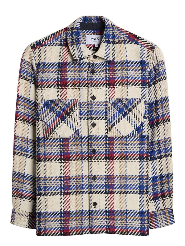 WAX LONDON Whiting Jazz Weave Overshirt - Ecru/red