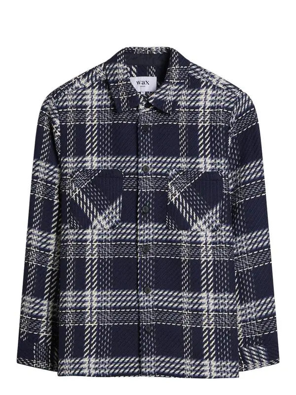 WAX LONDON Whiting Plaid Weave Overshirt - Navy/ecru
