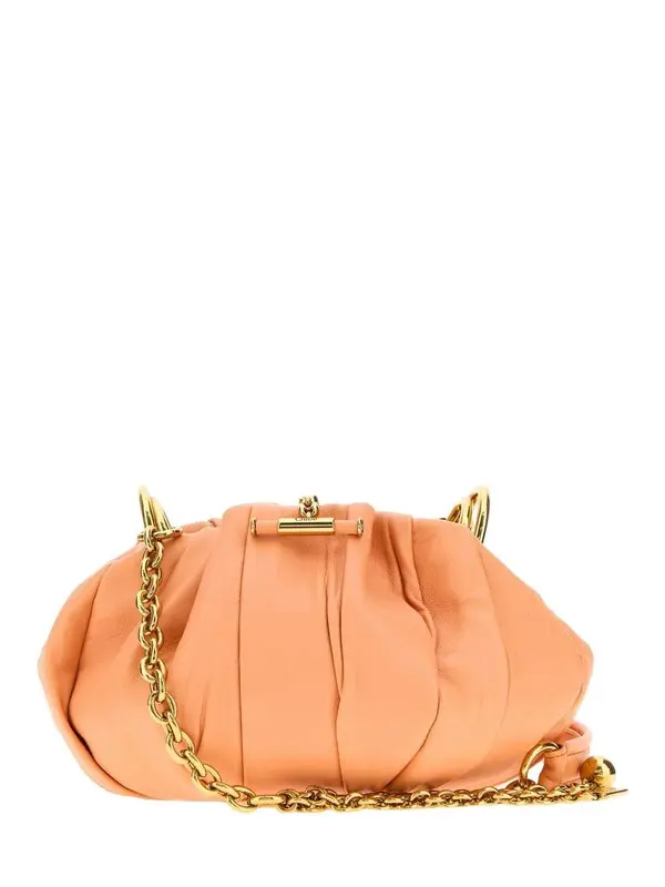 Chloé Peach Leather Plisse Bucket Bag - Orange