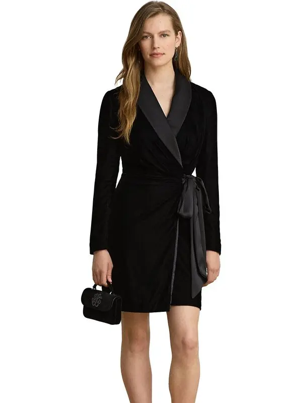 Ralph Lauren Satin-trim Velvet Dress - Black