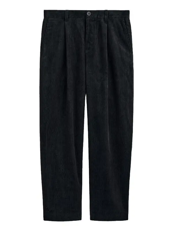 Cos Pleated Relaxed-fit Tapered Corduroy Pants - Black