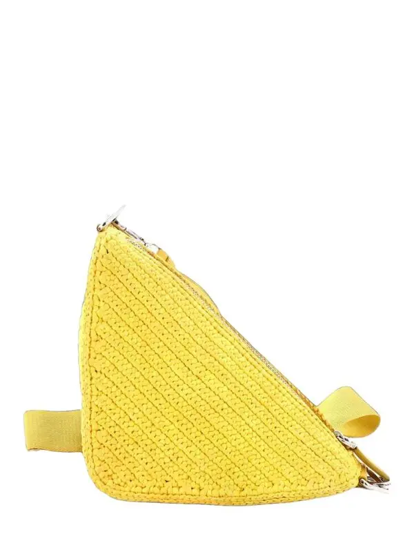 Prada Triangle Logo Zip Crochet Raffia Small Crossbody Bag - Yellow