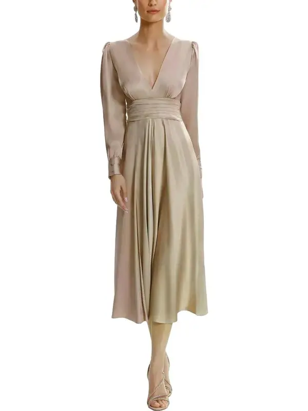 FRAMBOISE Yuno Satin-finish Bow-detail Midi Dress - Neutrals