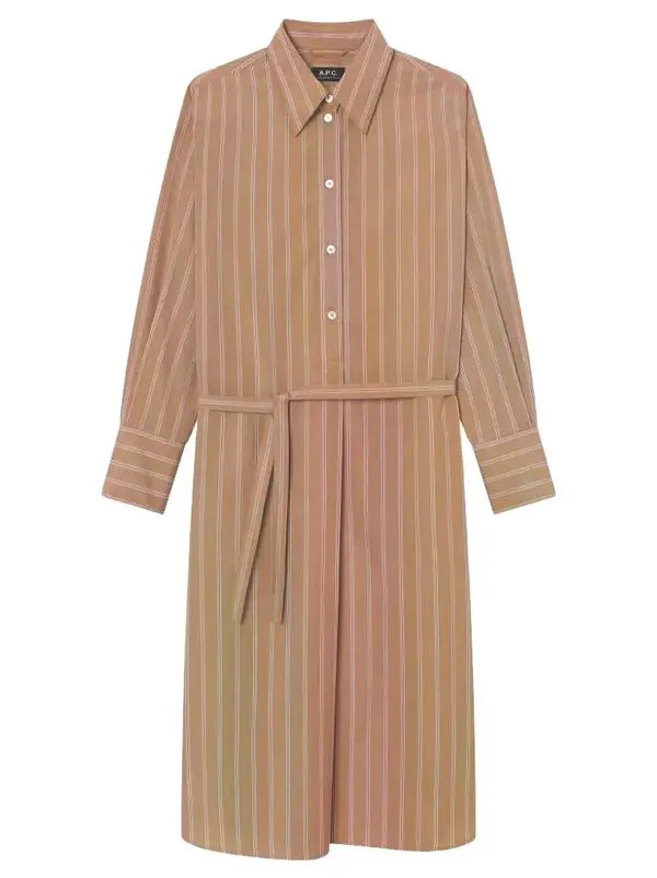 A.p.c. Midi Striped Belted Shirt Dress - Neutrals