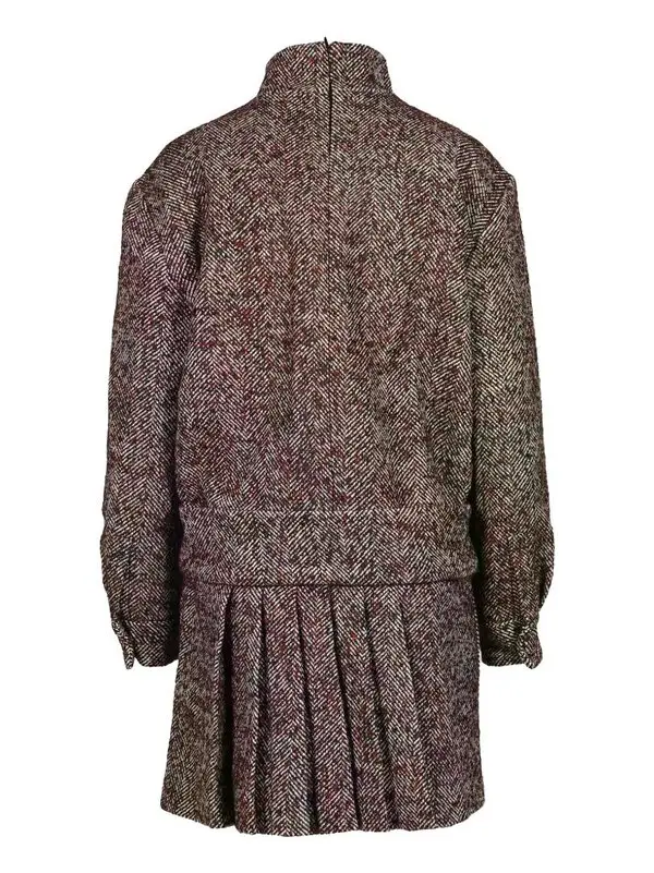 SHUSHU/TONG Pleated Herringbone Mini Dress - Brown