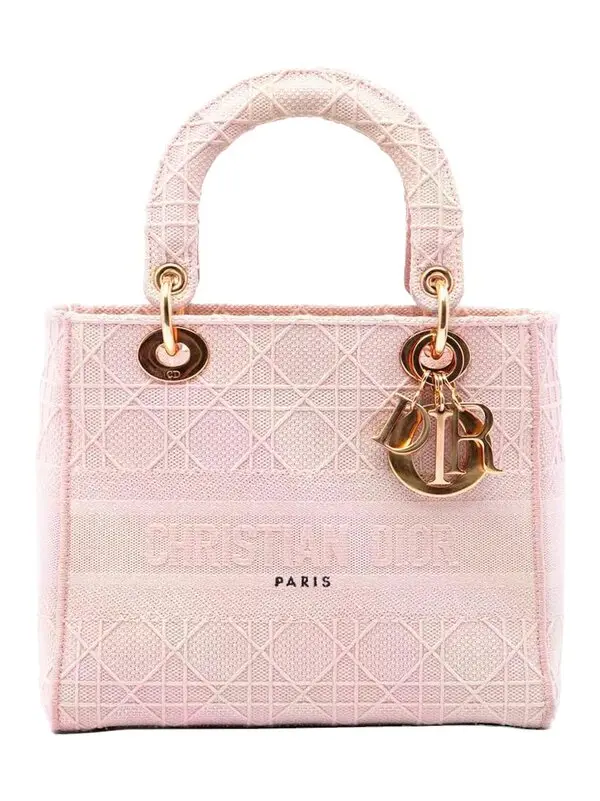 Dior 2020 Medium Embroidered Canvas Cannage Lady D Lite Satchel - Pink