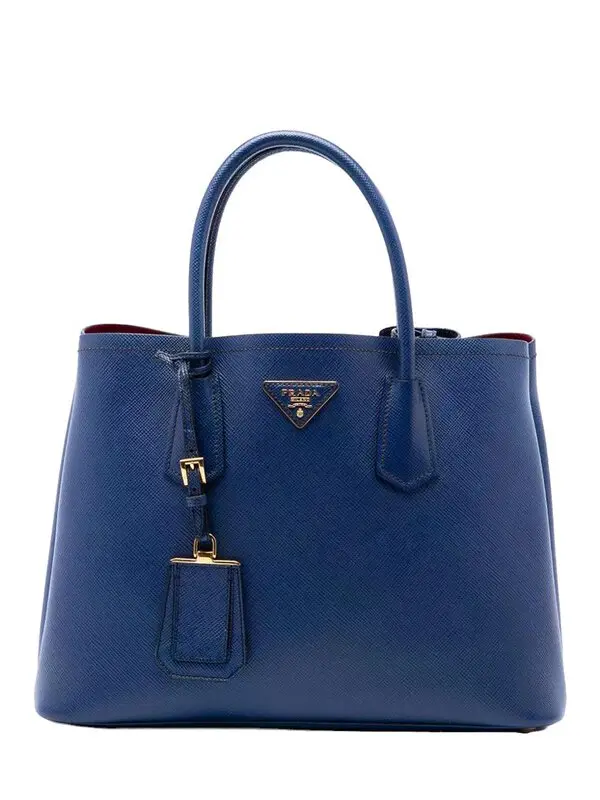 Prada 2010-2026 Medium Saffiano Cuir Double Handle Satchel - Blue