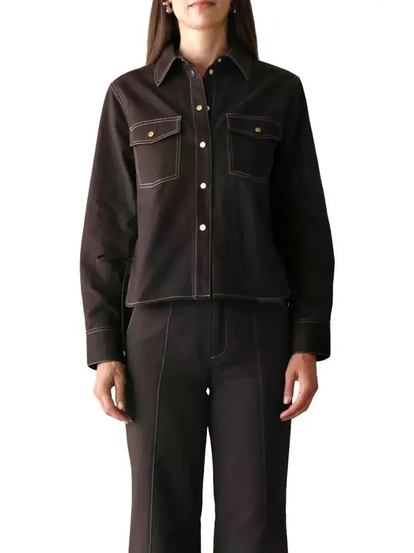 HEVRON Fiora Contrast-stitch Overshirt - Brown