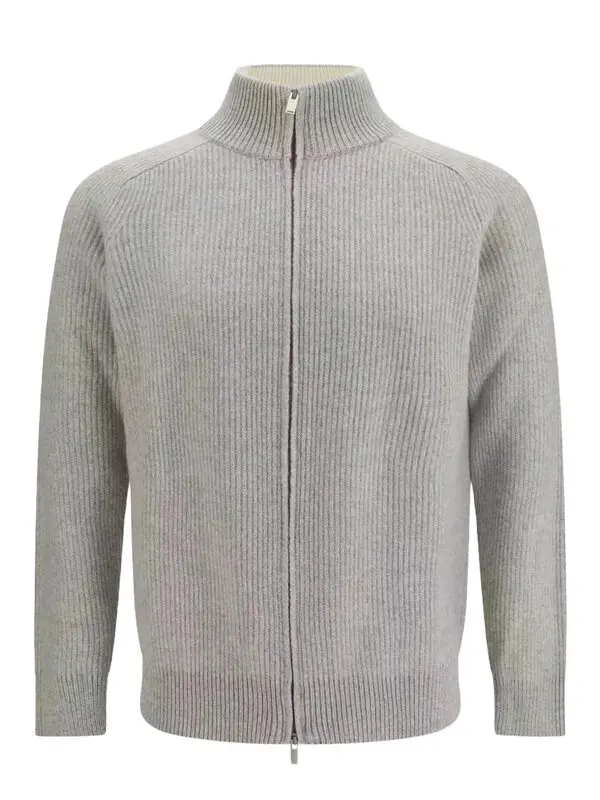 LARDINI Ribbed-knit Zip-up Sweater - Grey