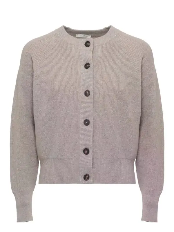 PANICALE Shiny Sequin-embellished Ribbed Cardigan - Neutrals