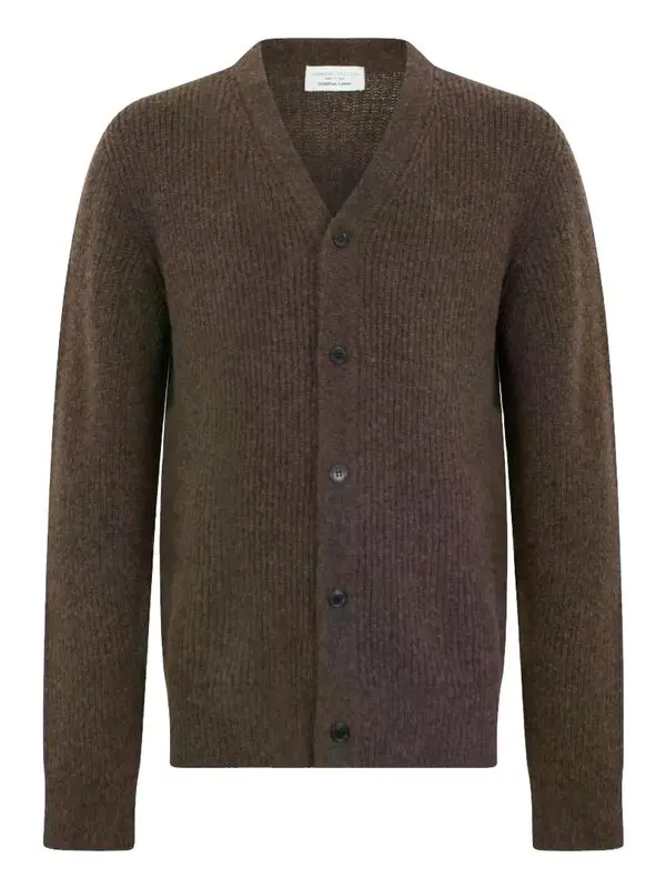 ROBERTO COLLINA Ribbed-knit V-neck Cardigan - Brown