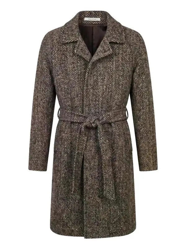 Tagliatore Herringbone-pattern Belted Coat - Brown