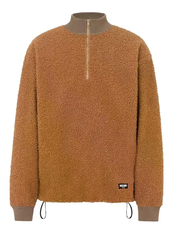 Moschino Quarter-zip Teddy-texture Sweater - Brown