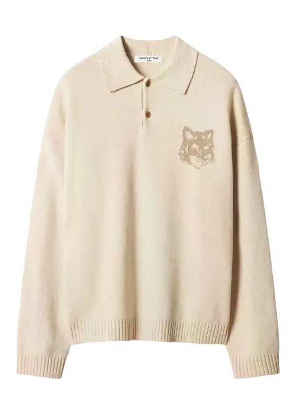 Maison Kitsuné Fox-intarsia Polo-collar Sweater - Neutrals