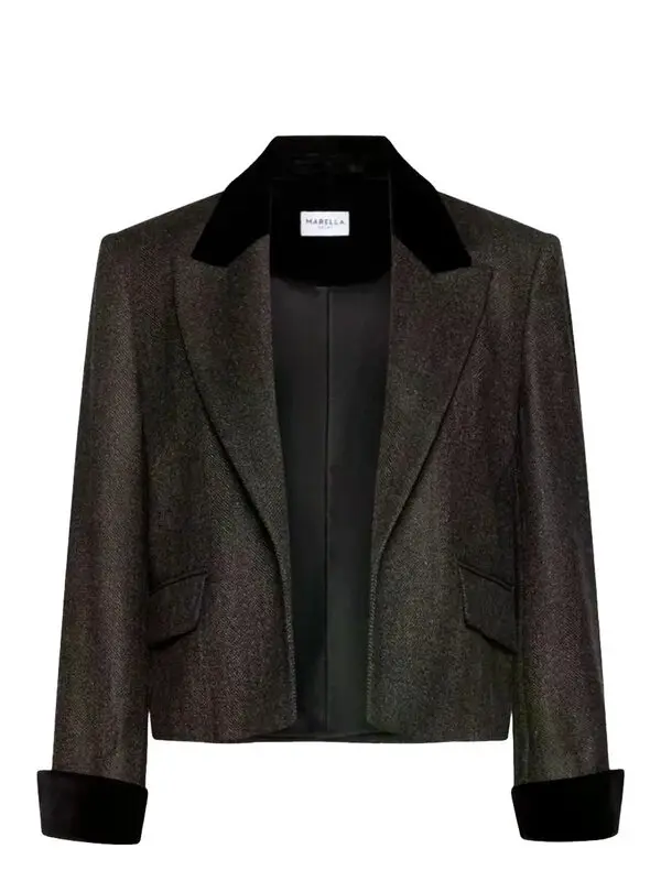 Marella Herringbone-pattern Cropped Jacket - Brown