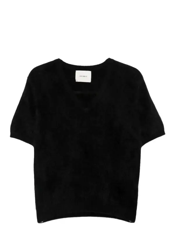 LISA YANG Lovisa V-neck Short-sleeve Sweater - Black