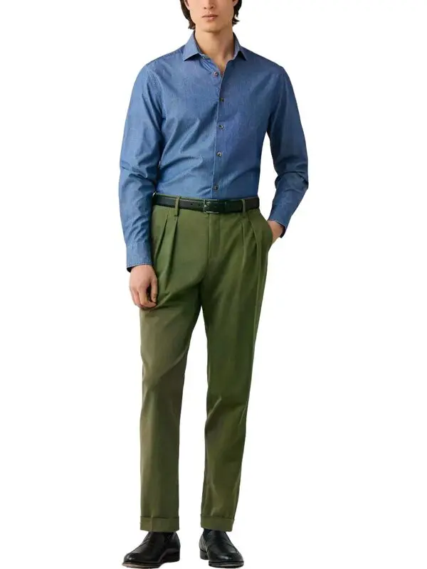 HACKETT  Kent Cutaway-collar Chambray Shirt - Blue