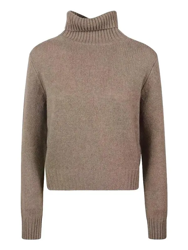 BEYOU Ribbed Roll-neck Sweater - Brown