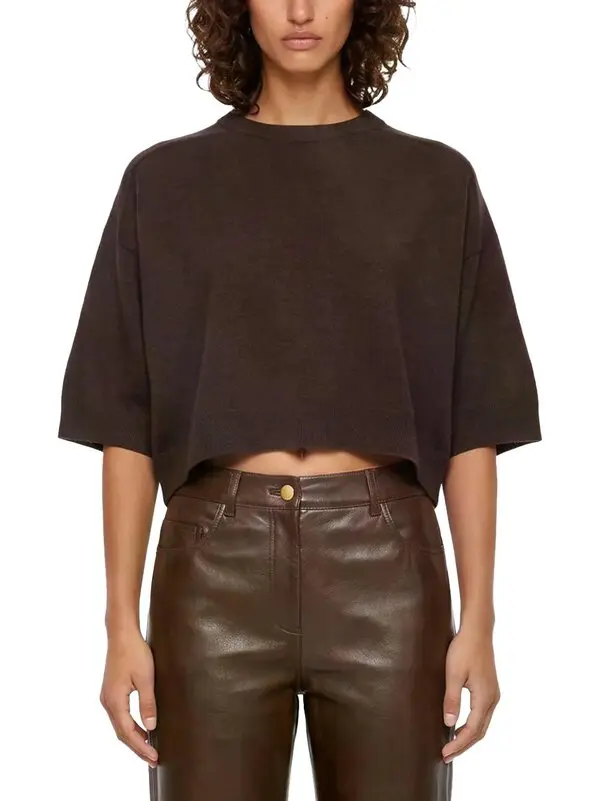 GOTHA Cropped Short-sleeve Sweater - Brown