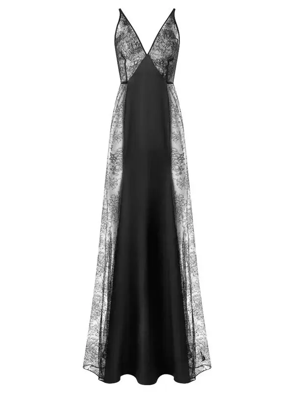 IL VOLO Chantilly Lace Silk-panel Maxi Dress - Black