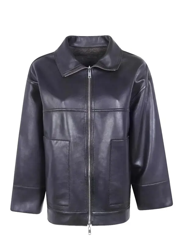 THE JACKIE LEATHERS Reversible Zip-up Leather Jacket - Brown