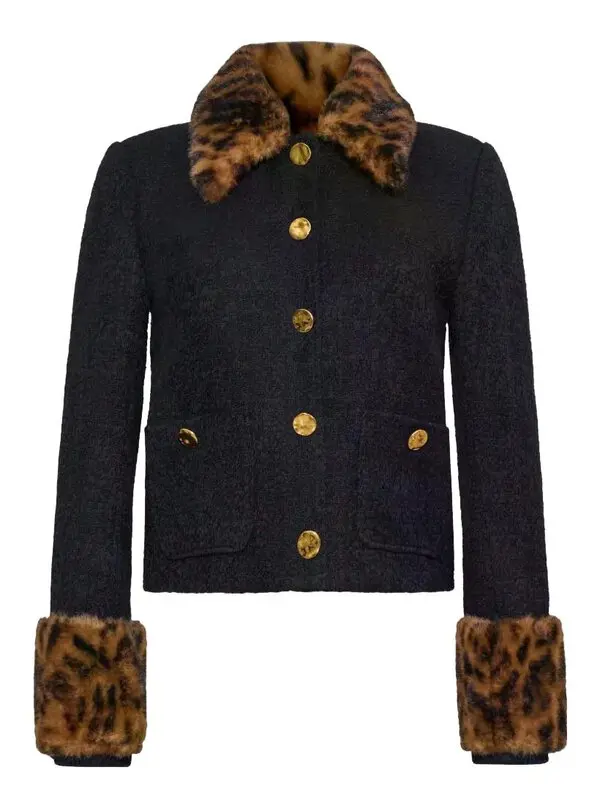 Cara Cara Benecio Leopard-trim Tweed Jacket - Black