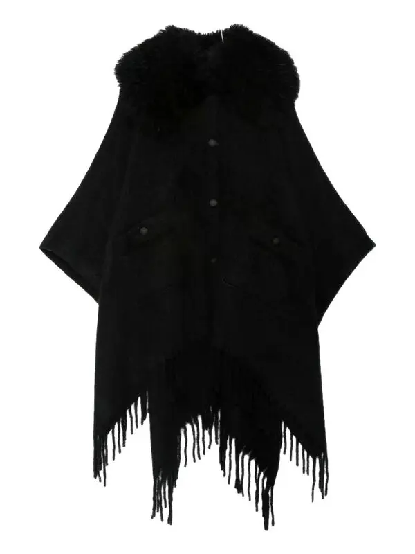 Moncler Fringed Cape - Black