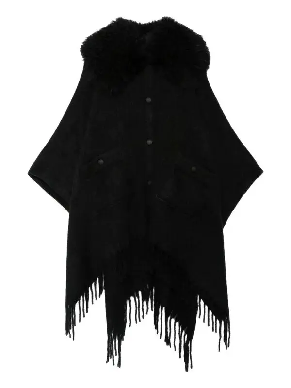 Moncler Fringed Cape - Black