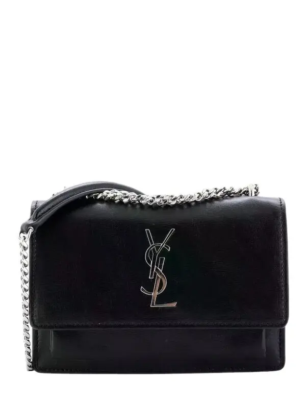 Saint Laurent Sunset Chain Wallet Leather Crossbody Bag - Black