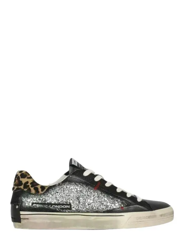 CRIME LONDON Desconstructed Glitter-detail Leopard-print Sneakers - Black