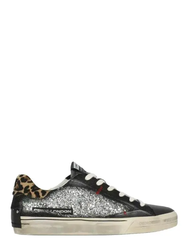 CRIME LONDON Desconstructed Glitter-detail Leopard-print Sneakers - Black