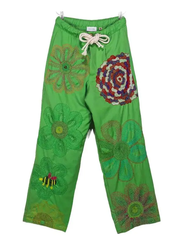 GLASS CYPRESS Embroidered Gabardine Trousers - Green
