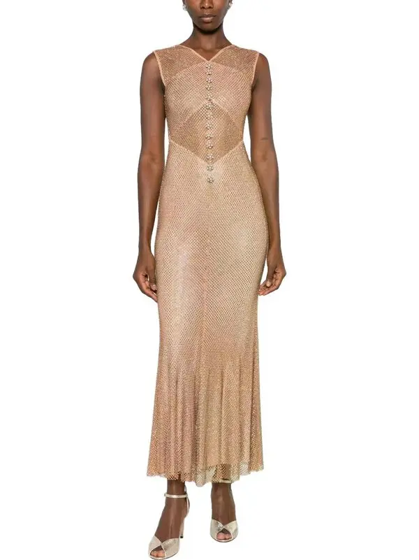 SELF-PORTRAIT Crystal-embellished Mesh Maxi Dress - Neutrals