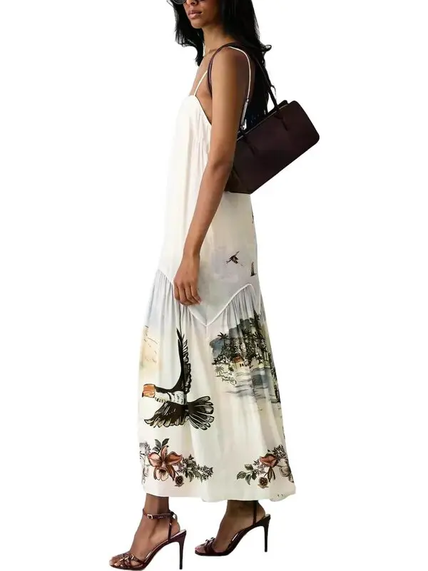 Farm Rio Graphic-print Tiered Maxi Dress - Neutrals