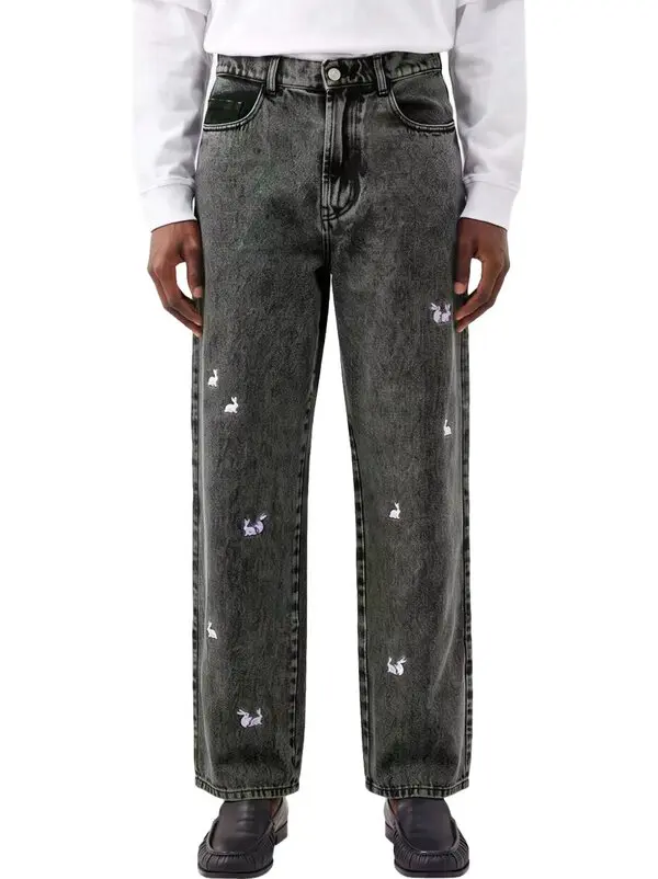 CARNE BOLLENTE Billionaire Rabbit-embroidered Acid-wash Jeans - Black