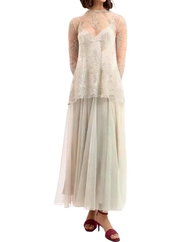 GEMY MAALOUF Lace-overlay Long-sleeve Top - Neutrals
