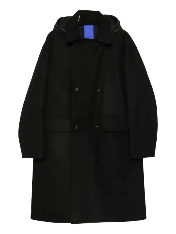 DUNO Double-breasted Hooded Coat - Black
