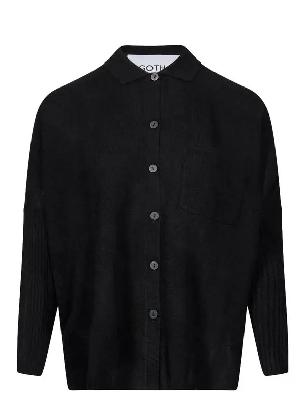 GOTHA Ribbed-sleeve Button-down Sweater - Black