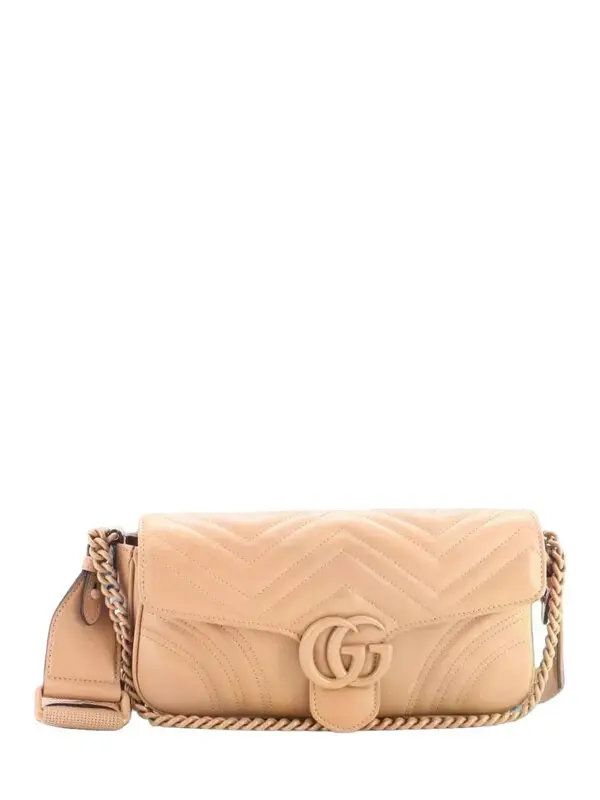 Gucci Gg Marmont Monochrome Flap Bag Matelasse Leather Medium Crossbody Bag - Neutrals
