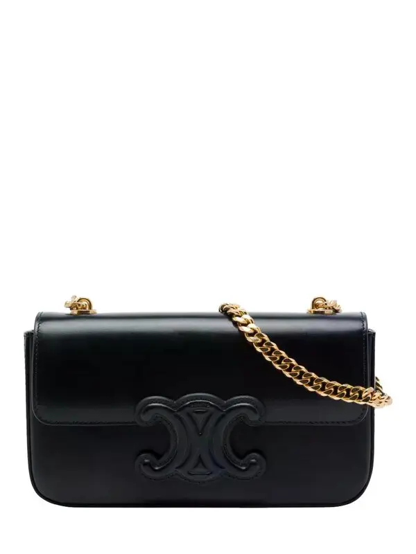 Celine 2021 Smooth Calfskin Cuir Triomphe Chain Shoulder Bag - Black