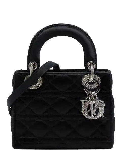 Dior 2011 Mini Satin Cannage Swarovski Crystal Lady Satchel - Black