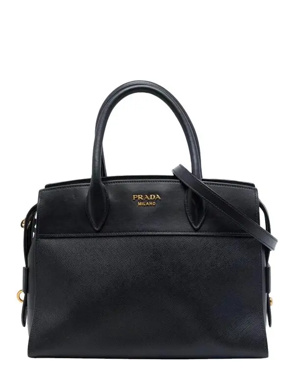 Prada 2010-2026 Saffiano And City Calf Esplanade Satchel - Black