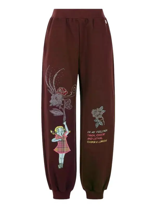 CHOPOVA LOWENA Embellished Graphic-print Track Pants - Brown